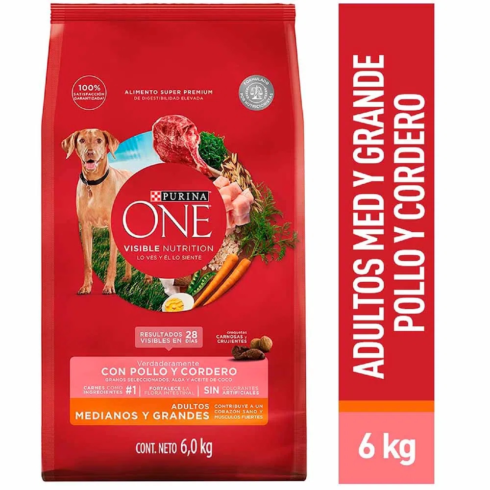 COMIDA PARA PERROS ONE ADULTO RAZA MEDIANA Y GRANDE POLLO Y CORDERO 6 ...