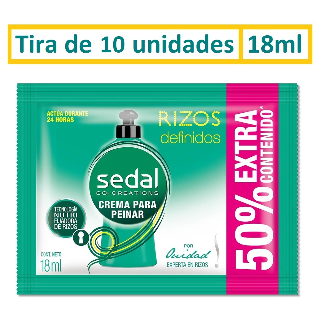 CREMA DE PEINAR EN SACHET SEDAL RIZOS DEFINIDOS TIRA 10 UNDS DE 18ML ...